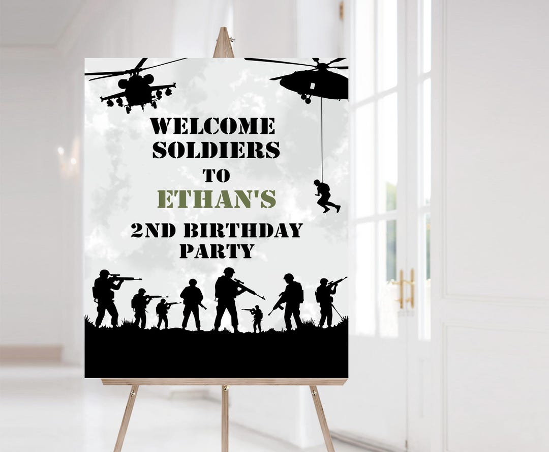 Editable Army Welcome Sign, Military Birthday Decor, Soldier Party Sign ...