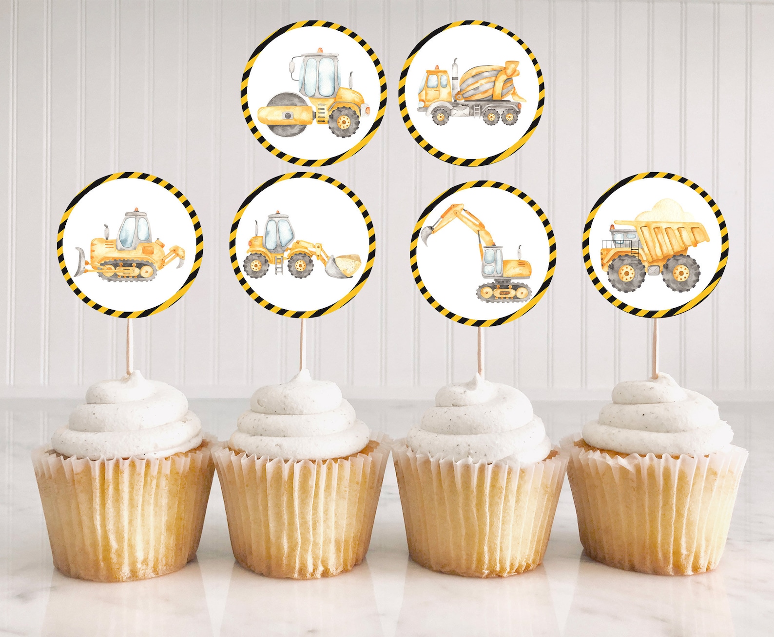 Construction Cupcake Toppers Construction Birthday - Etsy