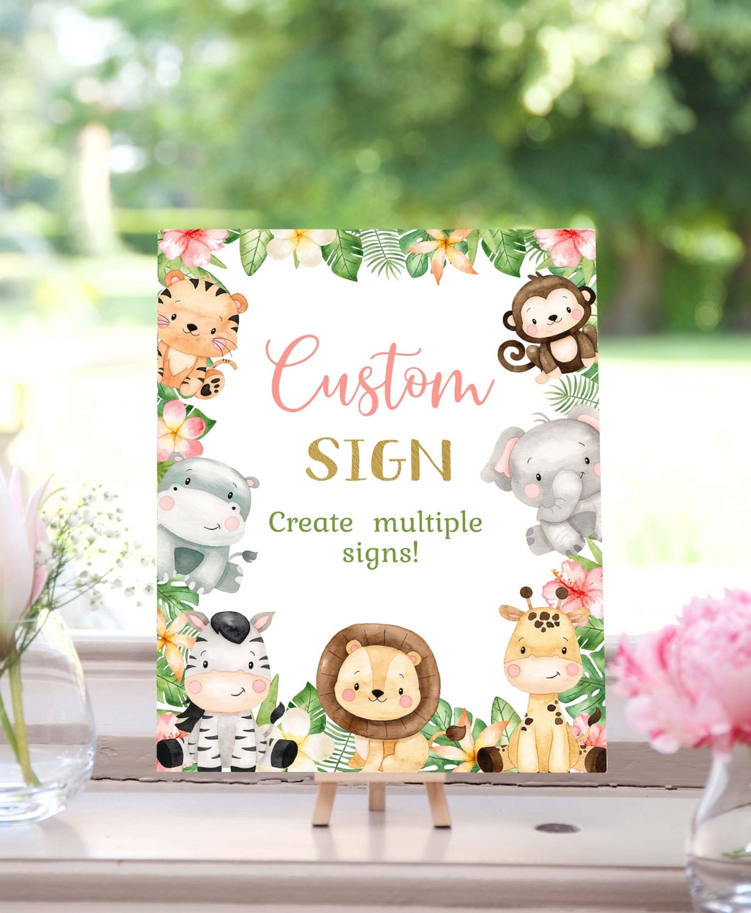 Girl Safari Custom Sign, Editable Safari Table Sign, Instant Download ...