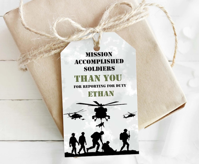 Editable Military Thank You Tags, Army Birthday Favor Tags, Army Theme ...