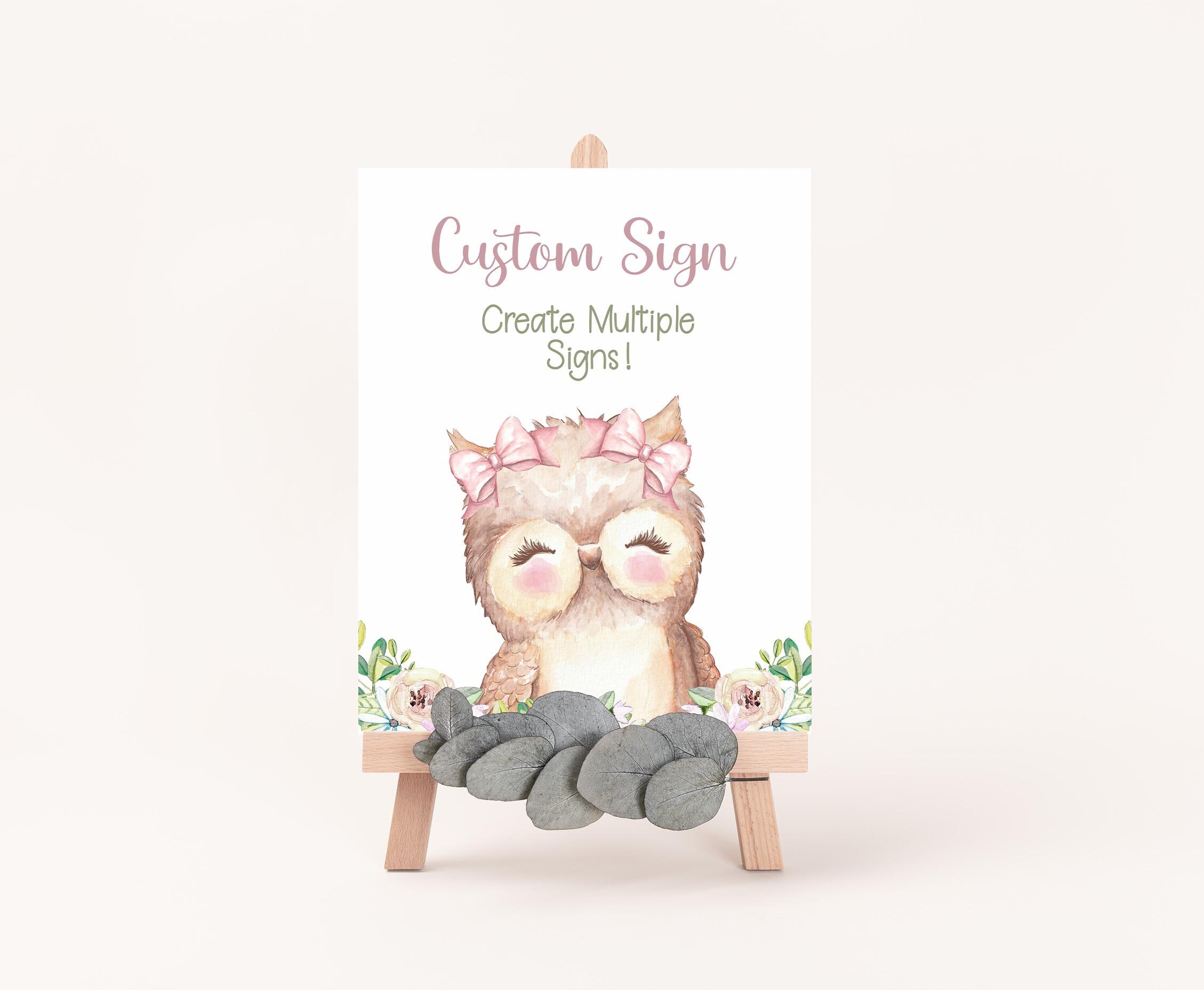 Editable Owl Table Sign, Girl Owl Custom Sign, Floral Owl Table Sign ...