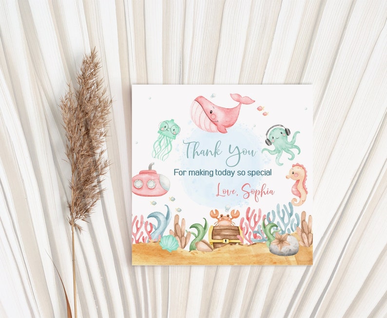 Editable Girl Under the Sea Tags, Ocean Birthday Decorations, Thank You ...