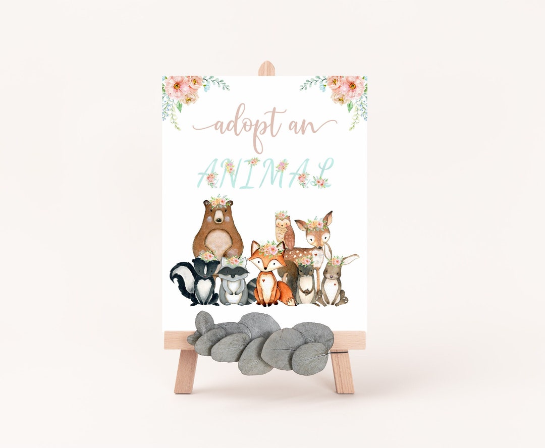 Adopt an Animal Sign, Woodland Table Signs, Woodland Birthday ...
