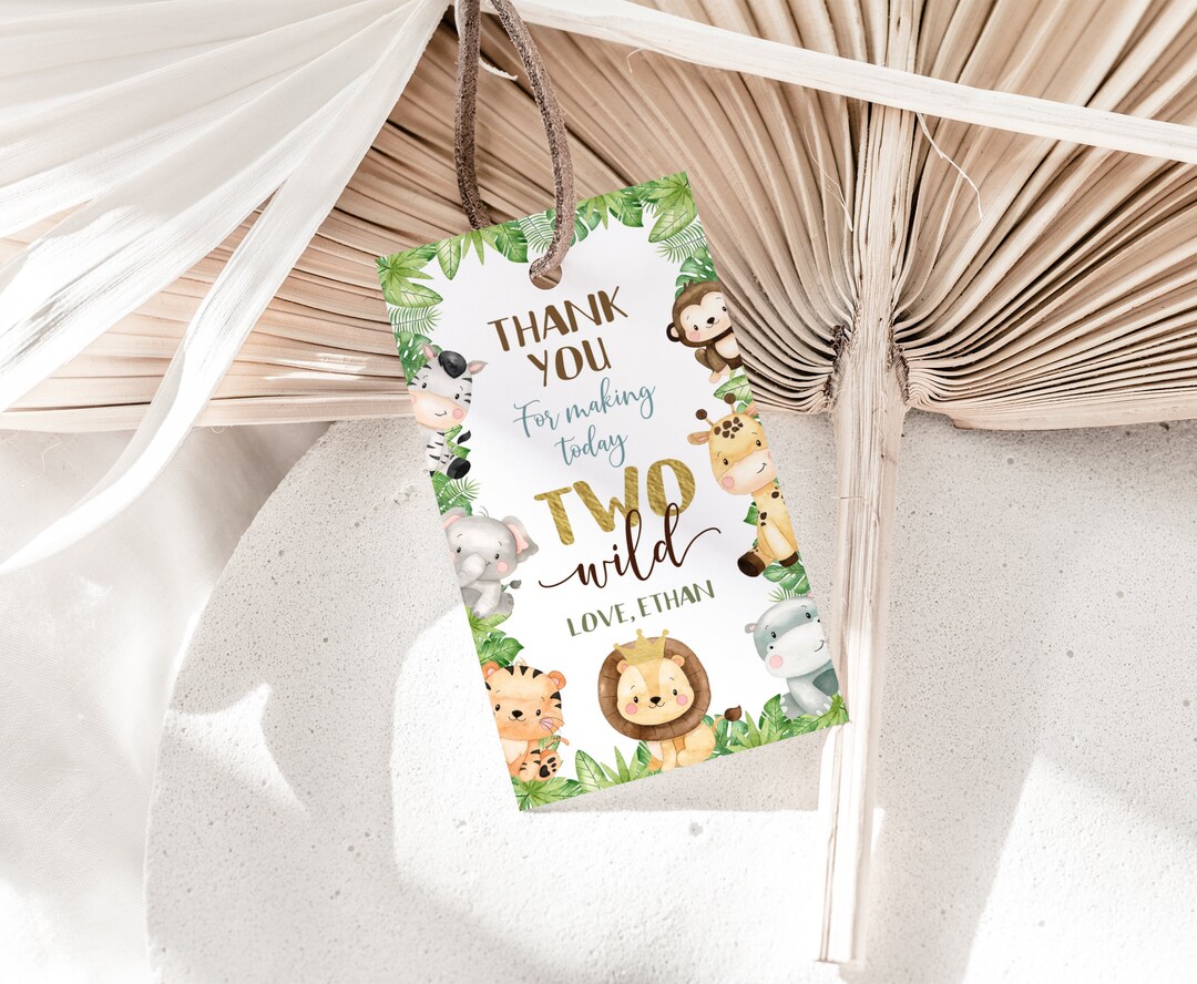Two Wild Favor Tags, Jungle Birthday Decorations, Safari Thank You Tags ...