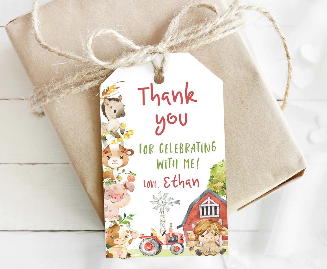 Editable Farm Thank You Tags Farm Animals Birthday Favor Tags - Etsy