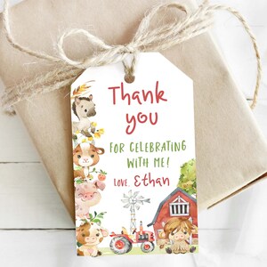 Editable Farm Thank You Tags, Farm Animals Birthday Favor Tags Boy ...