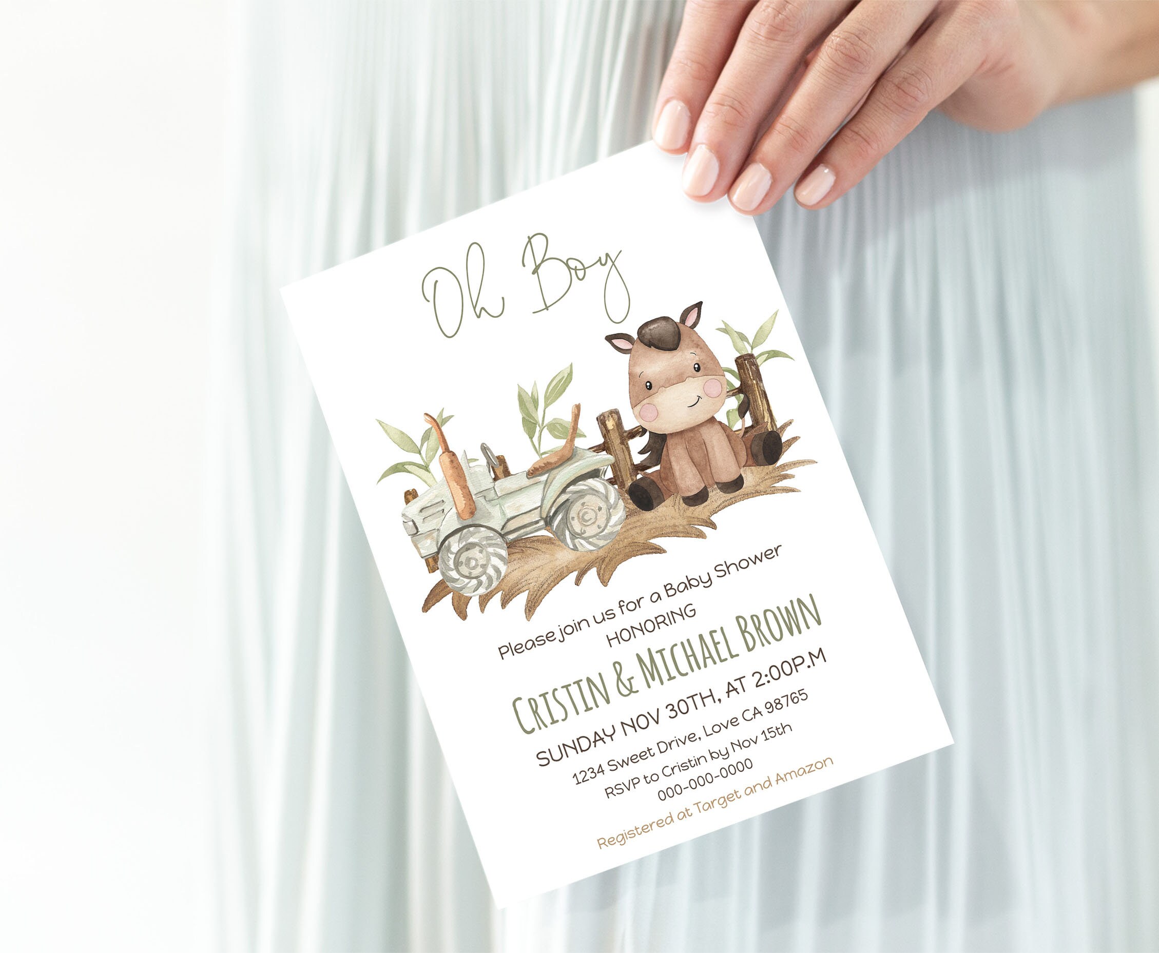 Horse Baby Shower Invitation, Oh Boy Shower Invite, Editable Baby ...