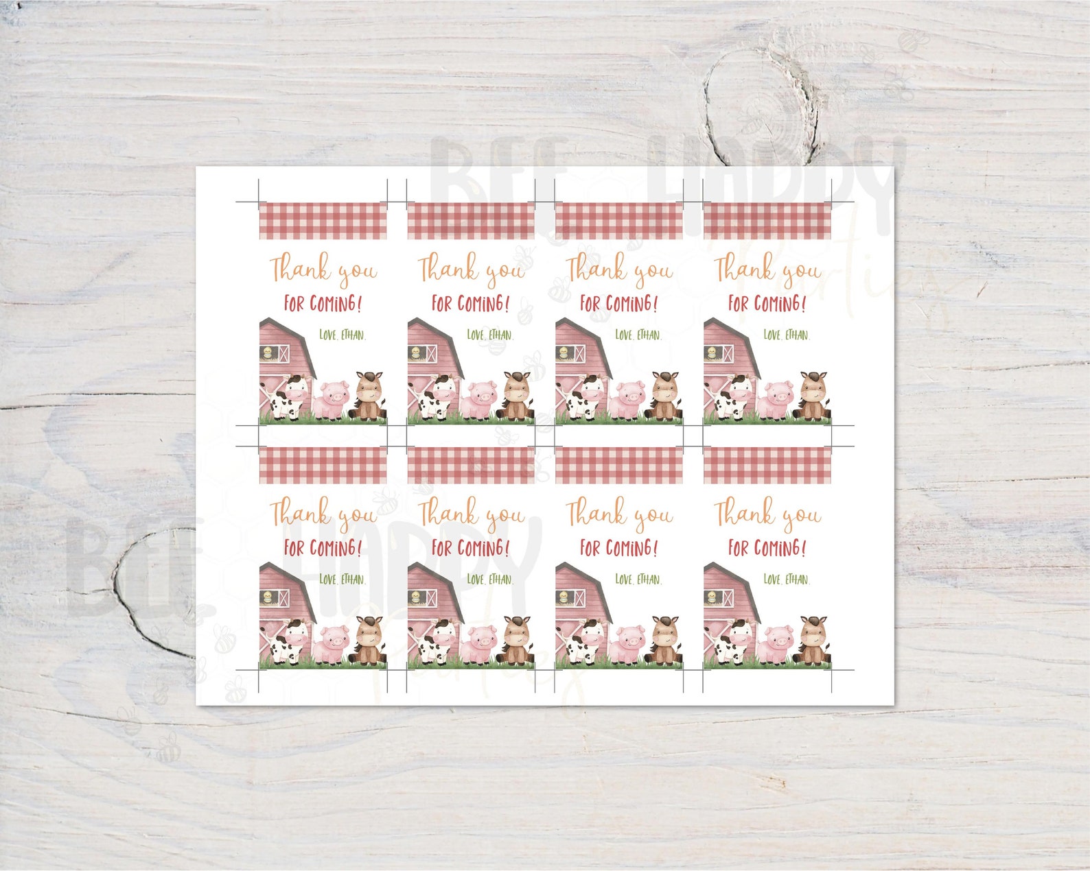 Farm Thank You Tags Editable Farm Animals Birthday Favor Tags | Etsy