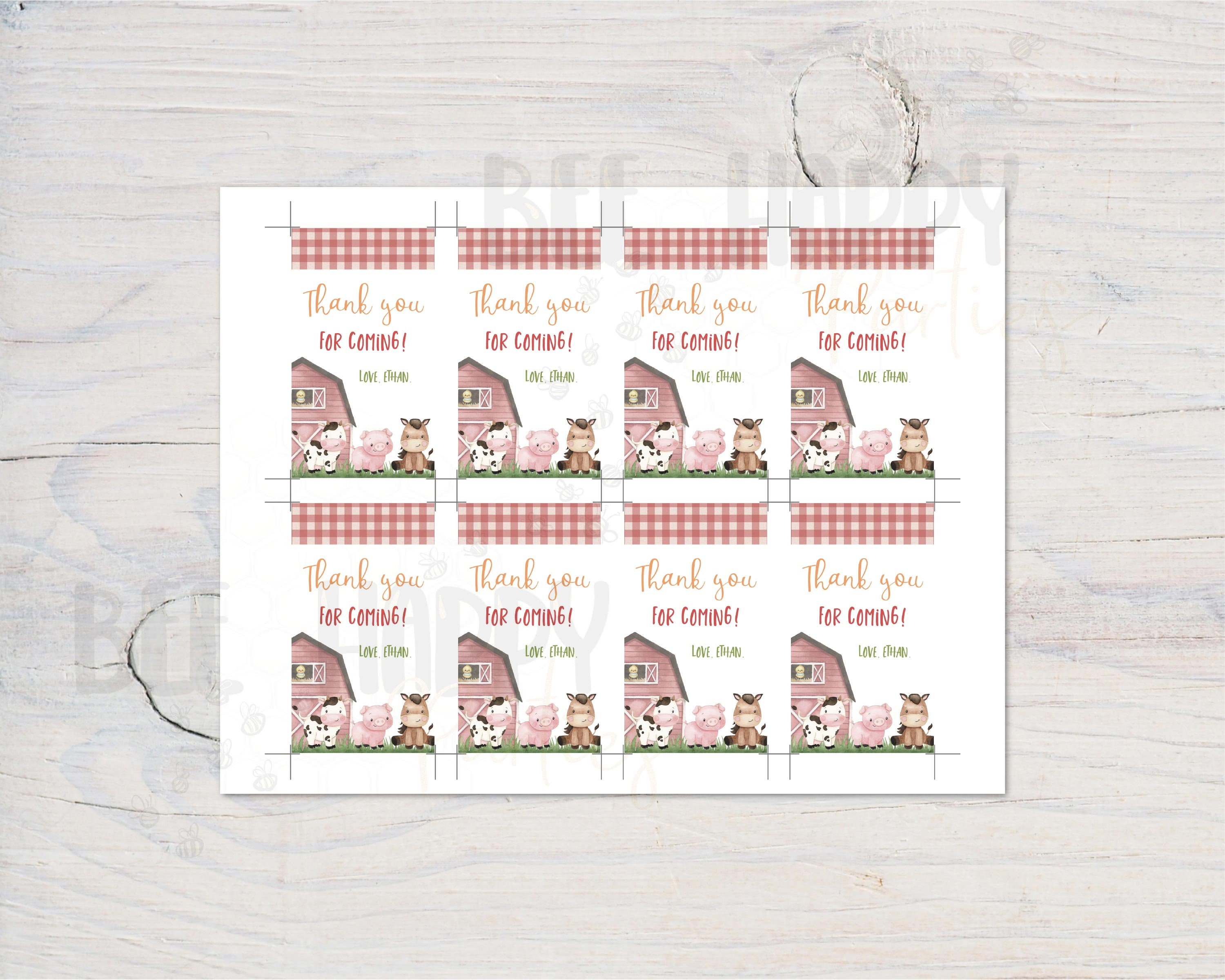 Farm Thank You Tags Editable Farm Animals Birthday Favor Tags | Etsy