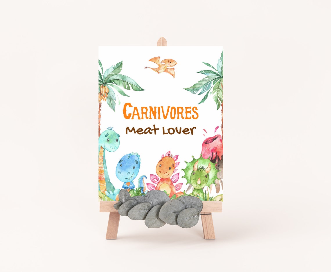 Carnivores Dinosaur Birthday sign Dinosaur party decor Food | Etsy