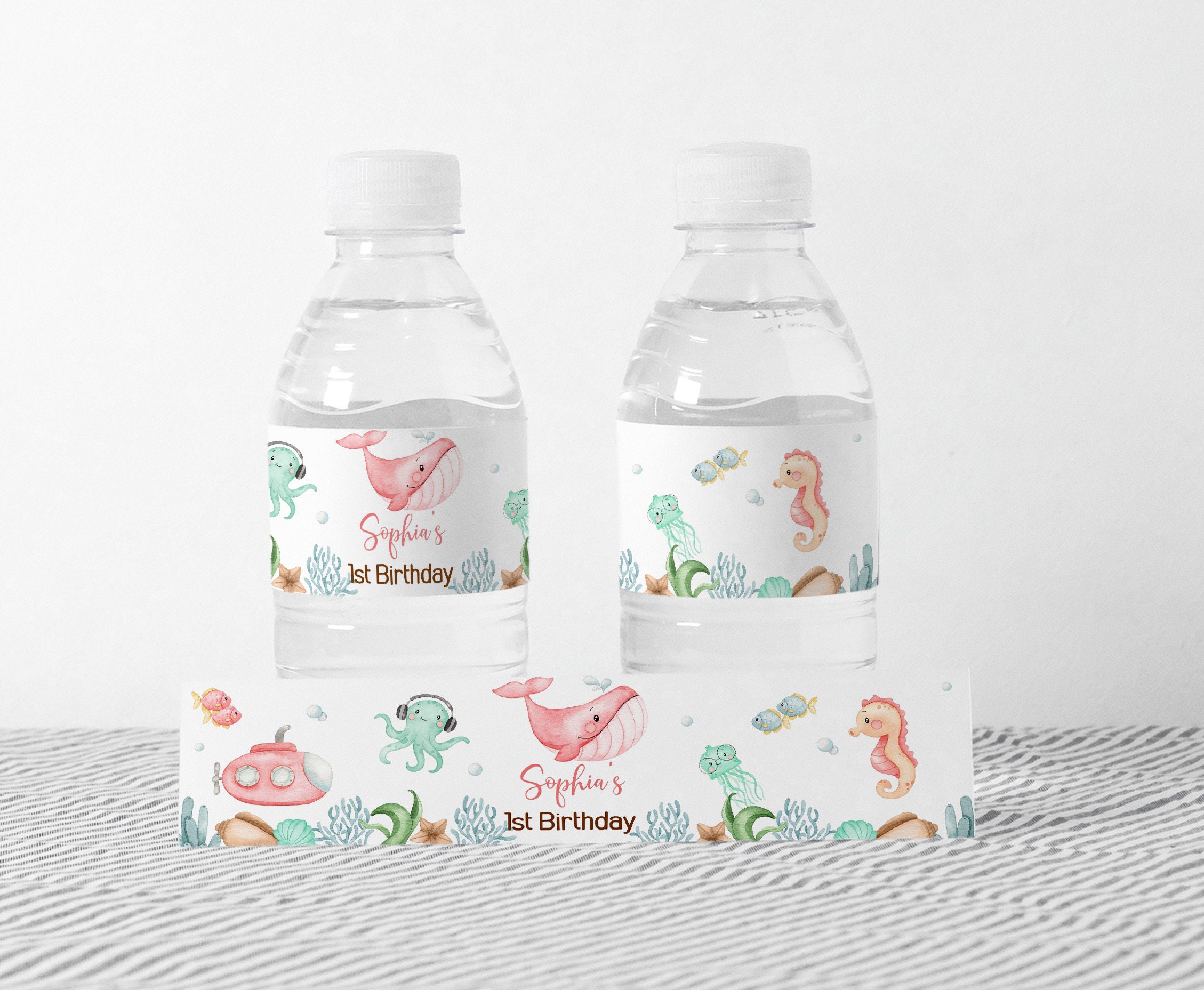 EDITABLE Girl Ocean Water Bottle Labels, Sea Birthday Decorations ...