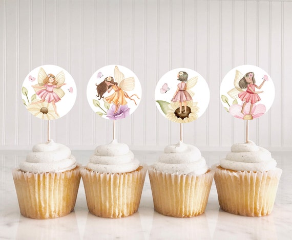 Fairy Cupcake Toppers Fairy Birthday Party Decorations Floral Fairy