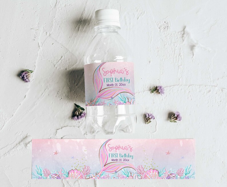 EDITABLE Mermaid Water Bottle Labels, Mermaid Party Printable, Pink ...