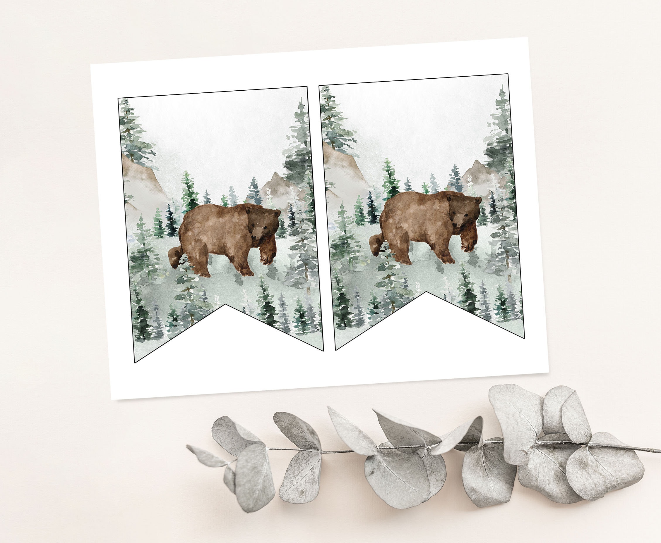 Editable Bear Birthday Banner, Woodland Baby Shower Decor, Woodland ...