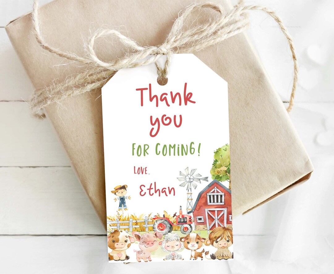 Editable Farm Thank You Tags, Farm Animals Birthday Favor Tags Boy ...