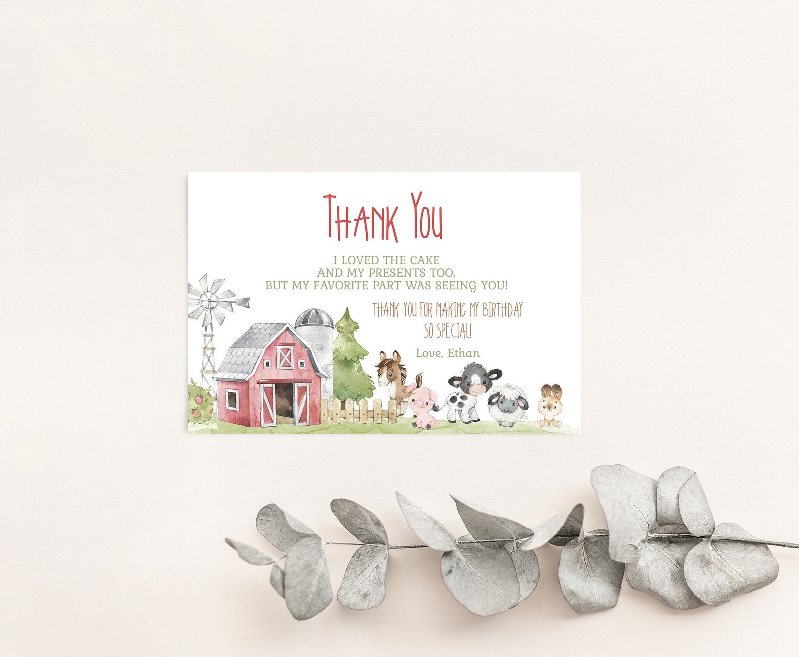 Editable Farm Thank You Card Farm Birthday Thank You Note - Etsy