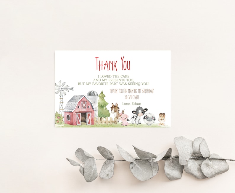 Editable Farm Thank You Card Farm Birthday Thank You Note - Etsy