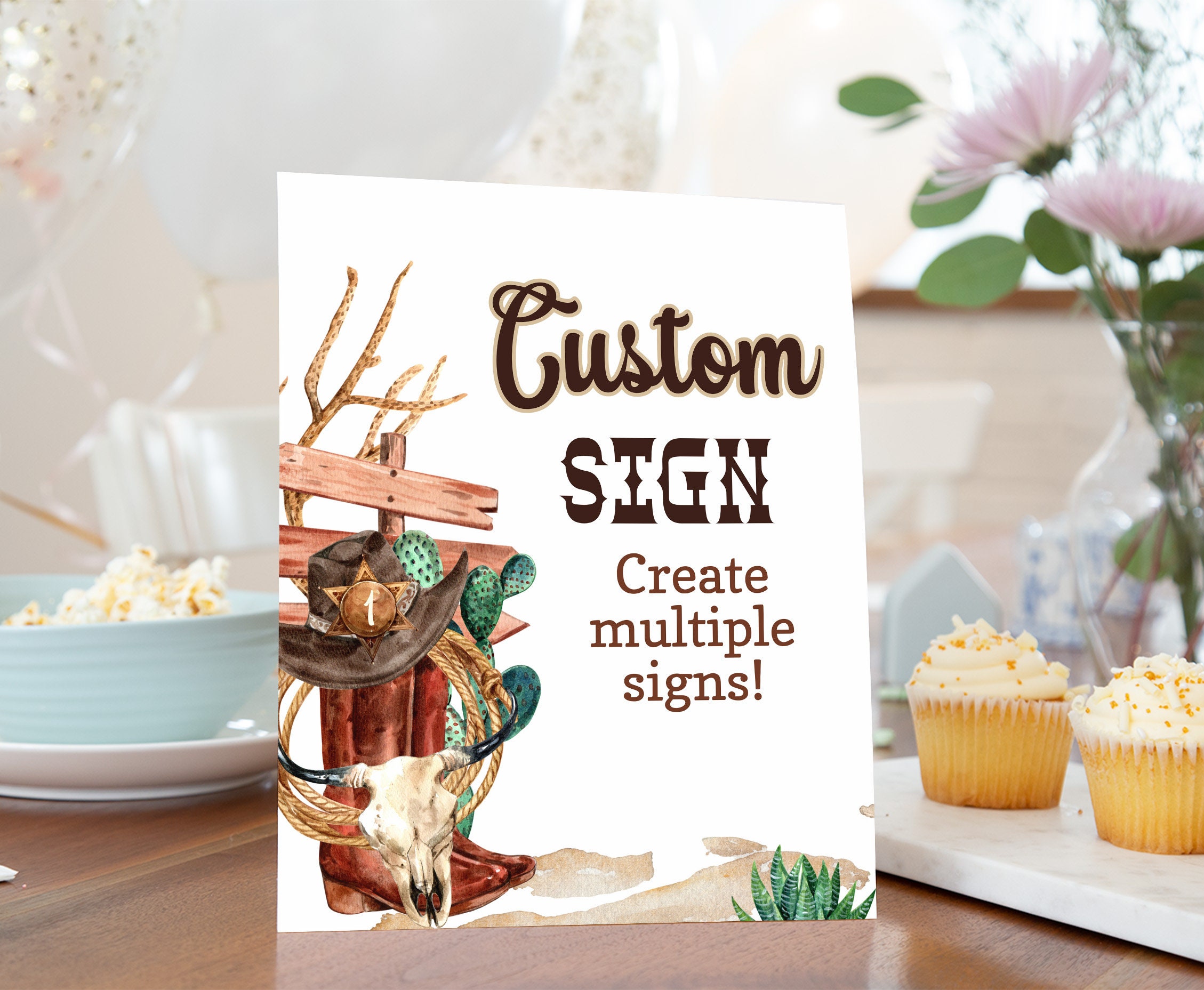Rodeo Custom Sign, Editable Table Sign, Instant Download, Cowboy ...