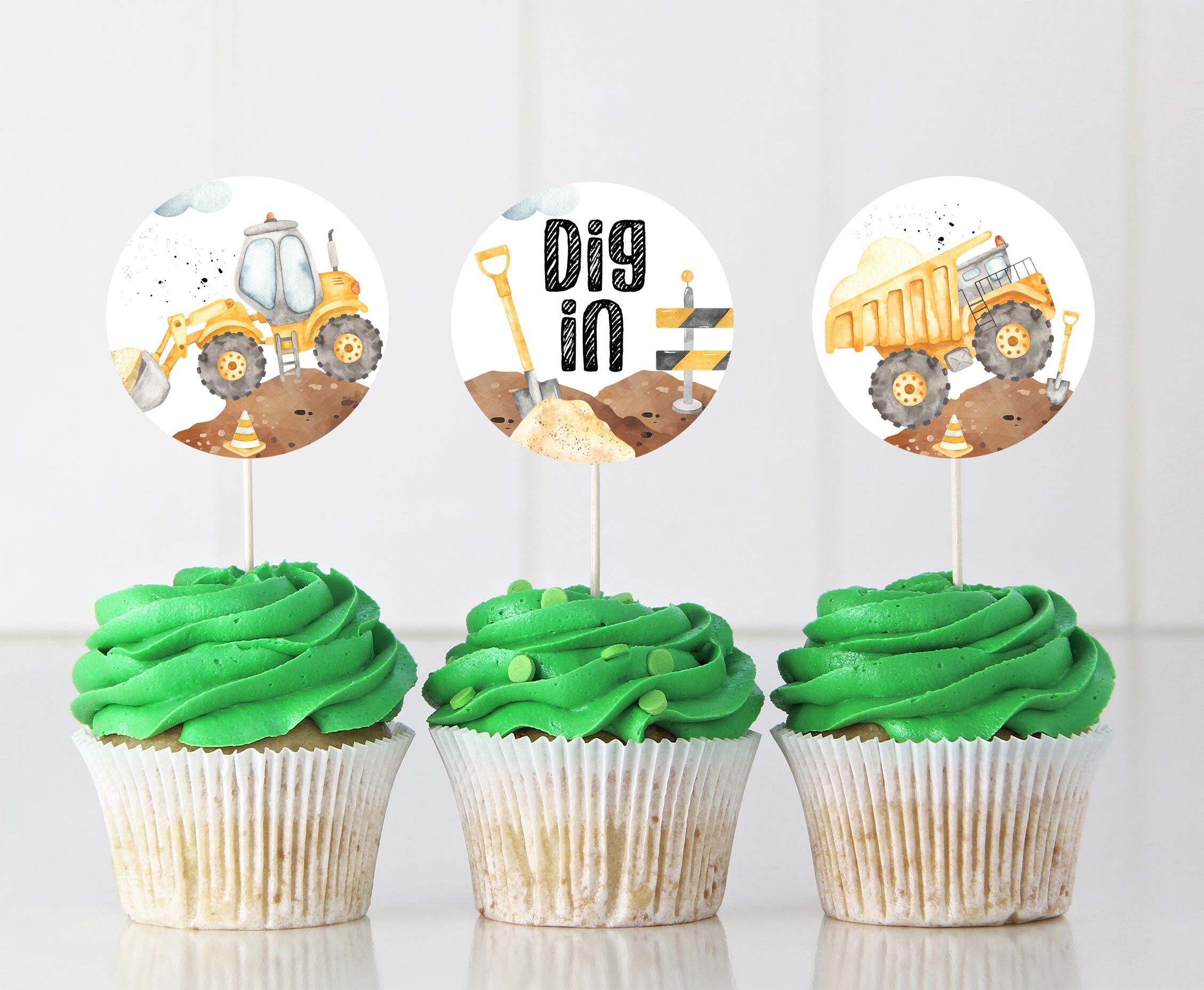 Construction Cupcake Toppers, Construction Birthday Decorations ...