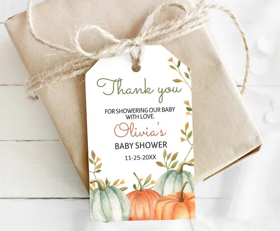 Pumpkin Baby shower Thank you Tags, Editable Fall Baby shower favor ...