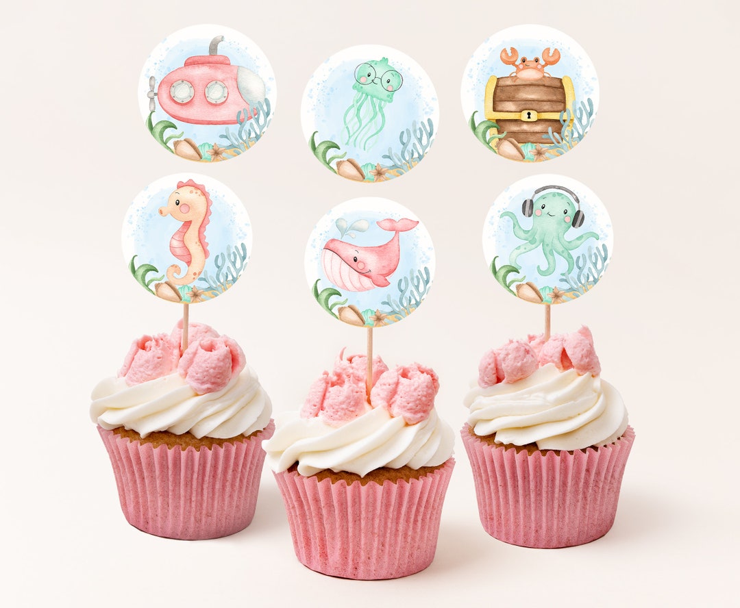 Girl Under the Sea Cupcake Toppers, Ocean Birthday Party Decorations ...
