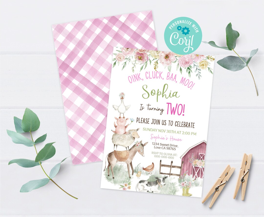 Girl Farm Birthday Invitation, Instant Download, EDITABLE Floral Farm ...