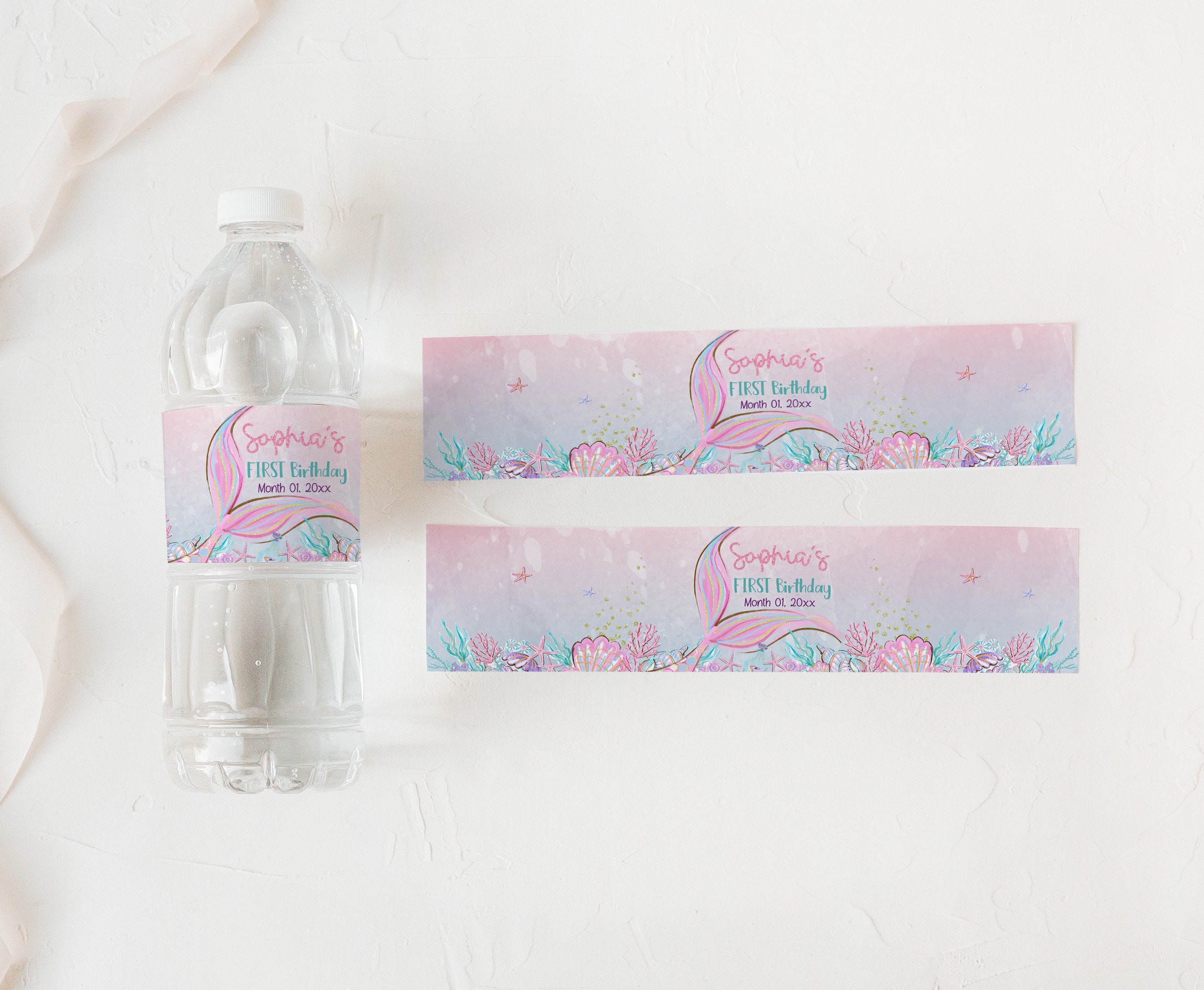 EDITABLE Mermaid Water Bottle Labels, Mermaid Party Printable, Pink ...