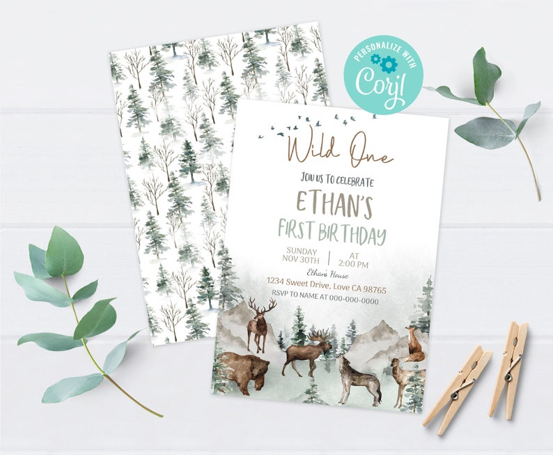 Forest Animals Birthday Invitation Boy Instant Download | Etsy