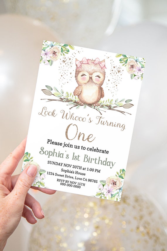 EDITABLE Owl 1st Birthday Invitation, Girl first birthday party invite ...