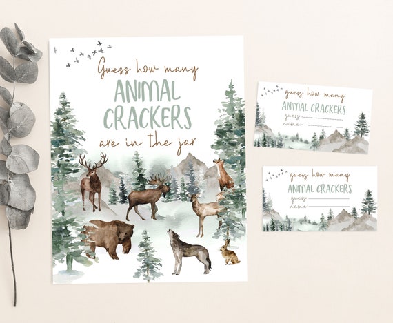 Guess how many animal crackers in jar, Woodland baby shower game ...