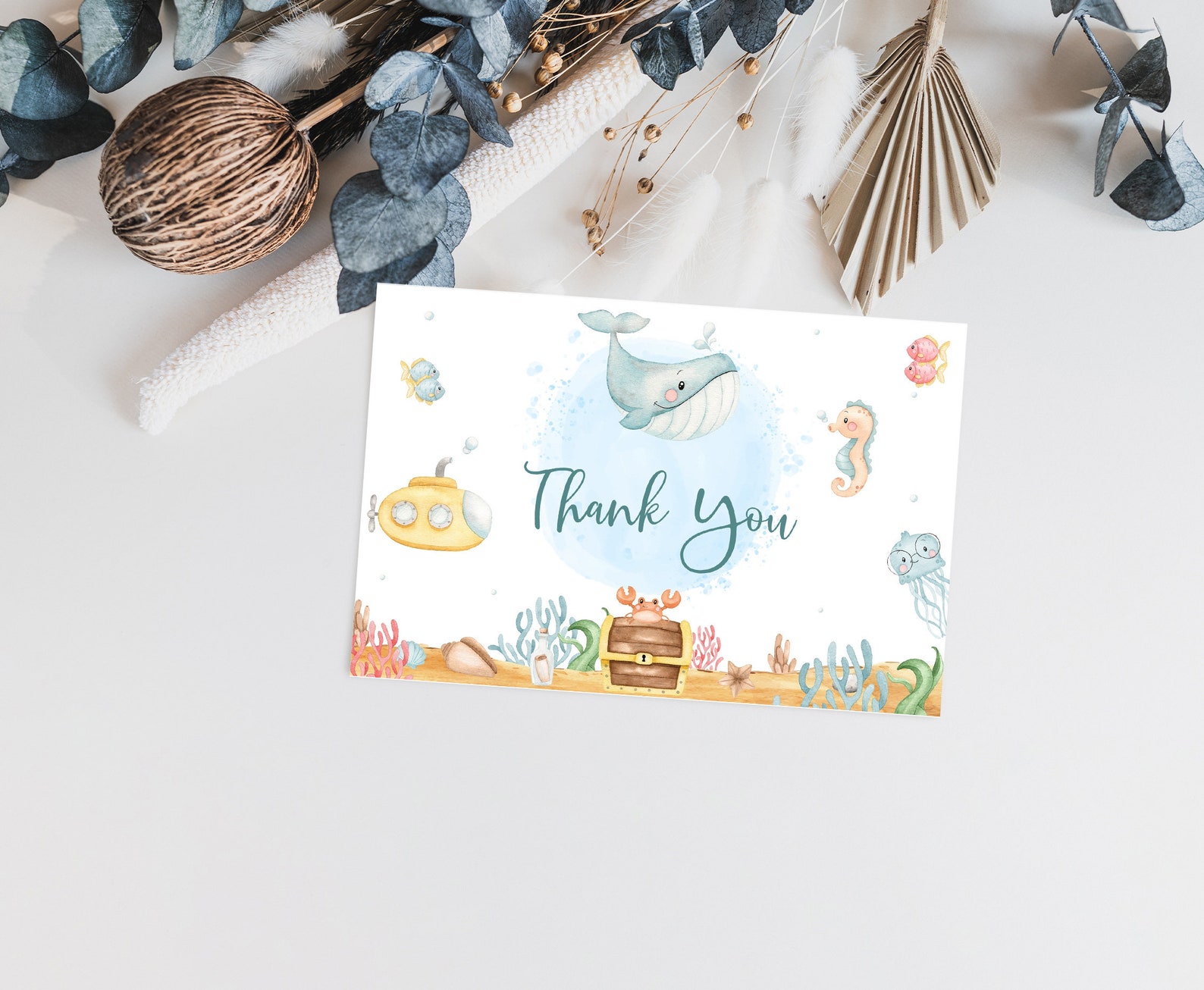 Under the Sea Thank You Cards, Digital Download Flat 4x6 Card, Sea ...