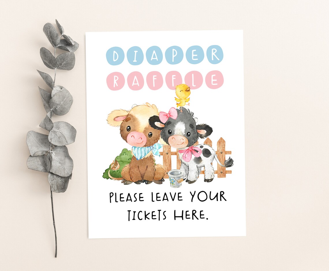 Printable Farm Diaper Raffle Sign Card Farm Gender Reveal | Etsy