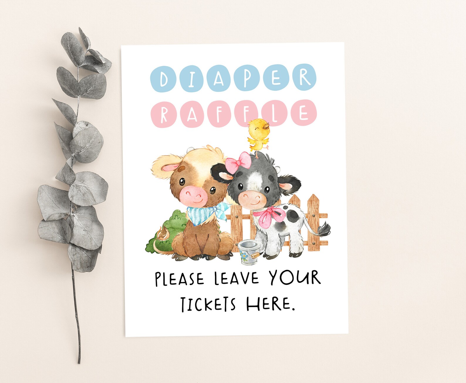 Printable Farm Diaper Raffle Sign Card Farm Gender Reveal | Etsy
