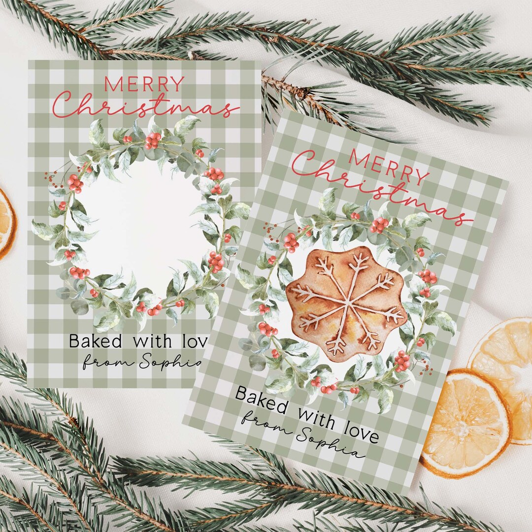 Editable Merry Christmas Cookie Card, Flat 5"x3.5" Card, Holiday Treat ...