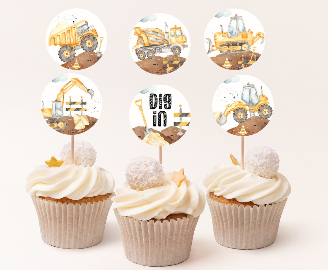 Construction Cupcake Toppers, Construction Birthday Decorations ...