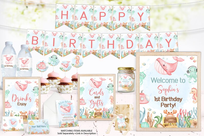 Editable Girl Under the Sea Tags Ocean Birthday Decorations - Etsy