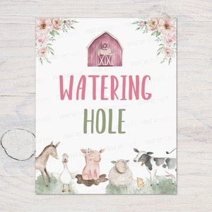 Watering Hole Sign, Drinks Table Signs, Girl Farm Birthday Decorations ...