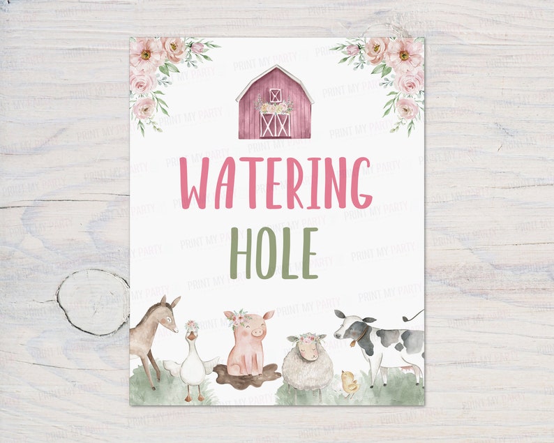 Watering Hole Sign Drinks Table Signs Girl Farm Birthday - Etsy