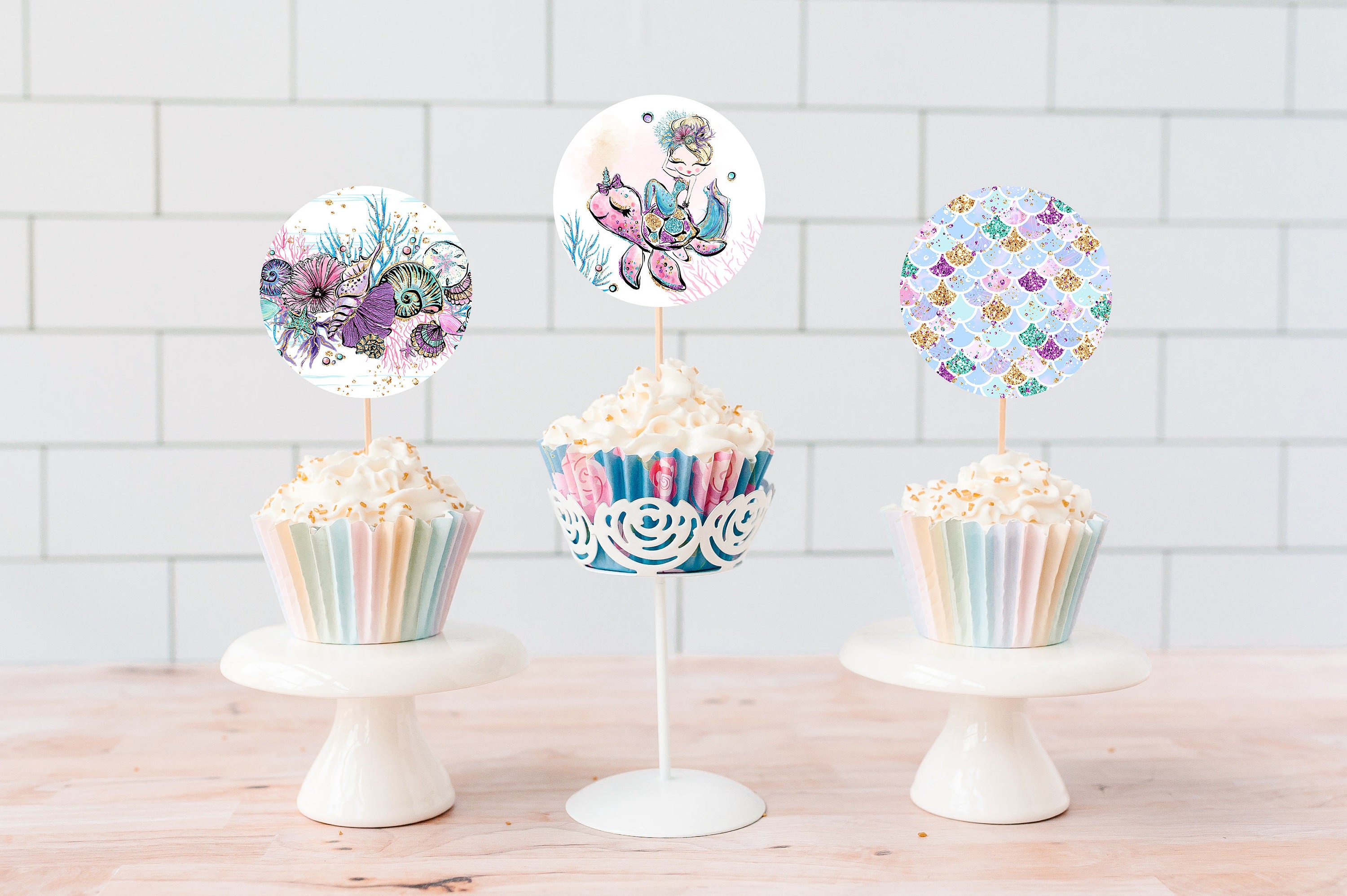 Mermaid cupcake toppers 2 Birthday cupcake picks girl | Etsy