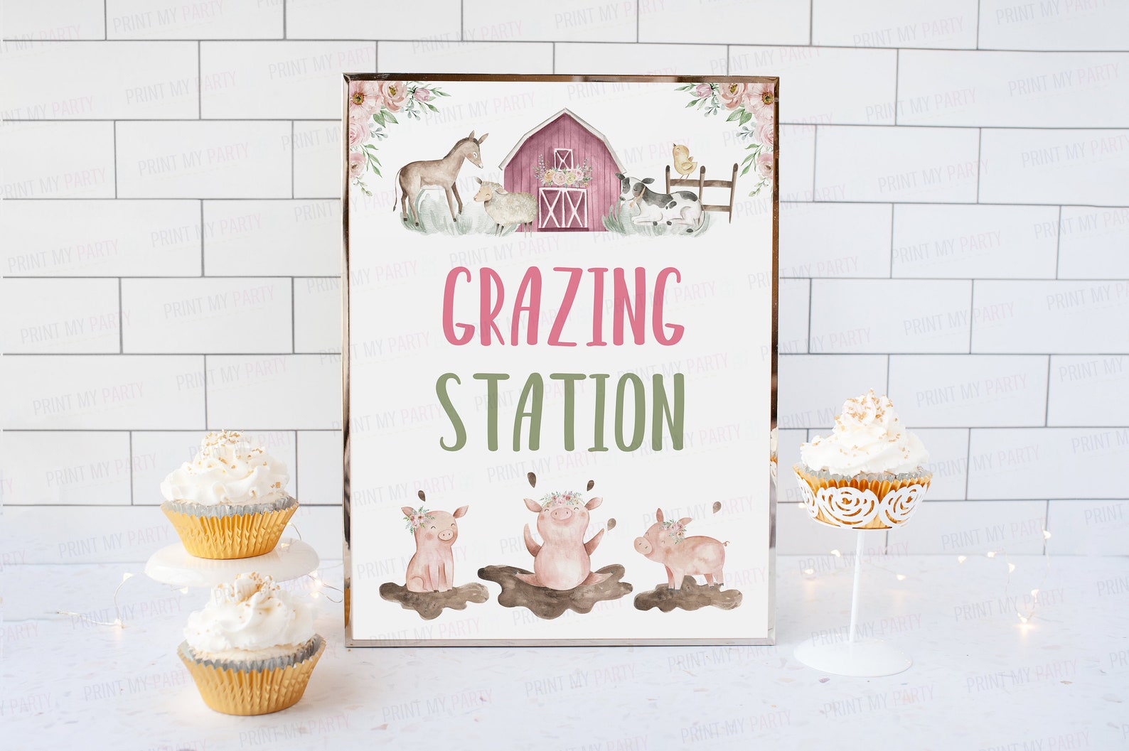 Grazing Station Sign, Girl Farm Birthday Decorations, Food Table Signs ...
