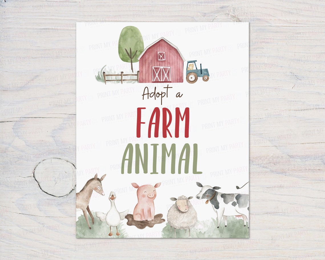 Adopt a Farm Animal Sign Farm Party Decor Boy Birthday - Etsy