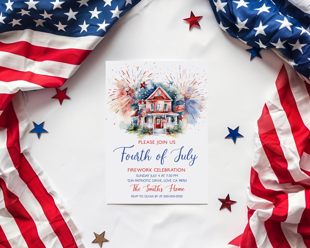 Editable 4th of July Firework Invitation, Independence Day Party Invite ...
