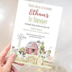 Farm 1st Birthday Invitation, Instant Download, Farm Party Invitation ...
