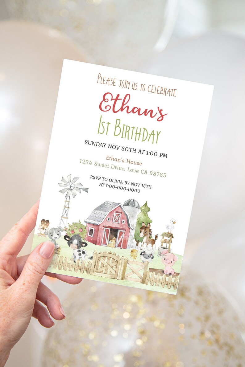 Farm 1st Birthday Invitation Instant Download Farm Party - Etsy