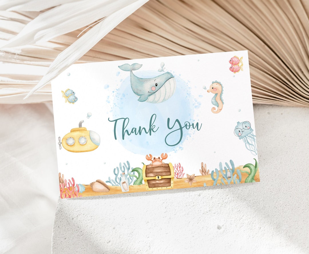 Under the Sea Thank You Cards, Digital Download Flat 4x6 Card, Sea ...