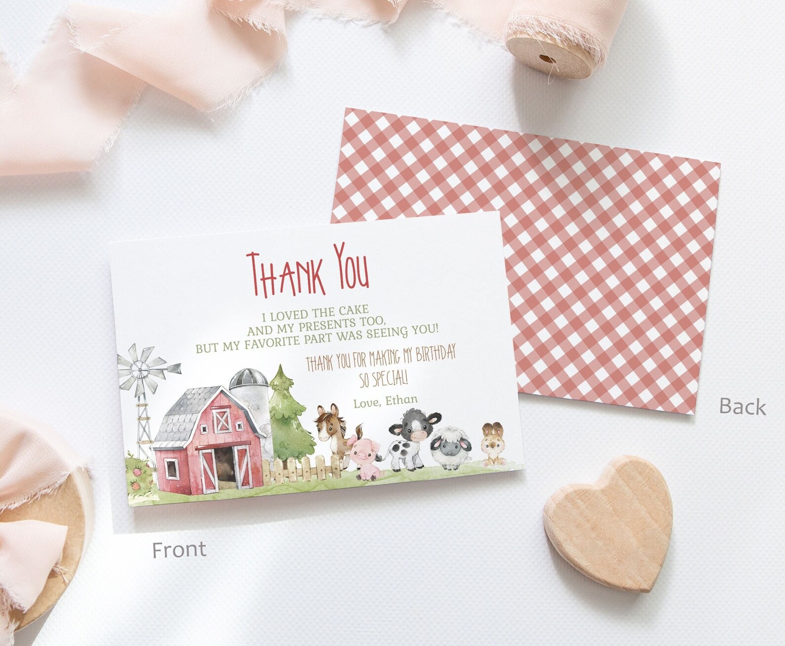 Editable Farm Thank You Card, Farm Birthday Thank You Note, Farm ...