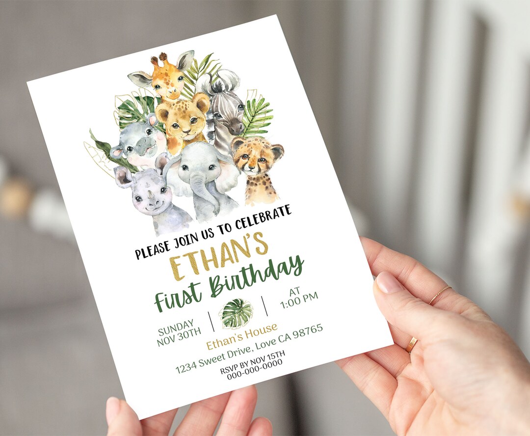 EDITABLE Safari First Birthday Invitation, Wild One Safari Invitation ...
