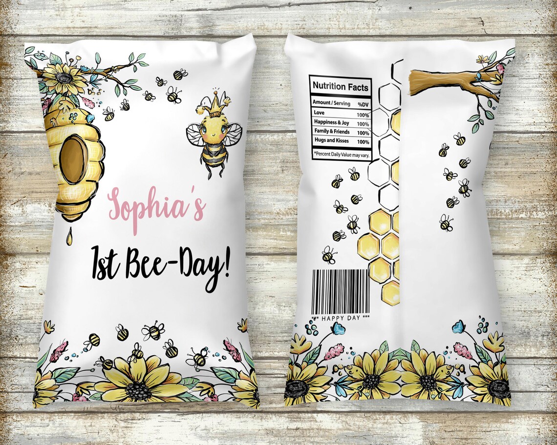 EDITABLE Bee Chip Bag Wrapper, Bumble Bee Birthday Decorations, Bee ...