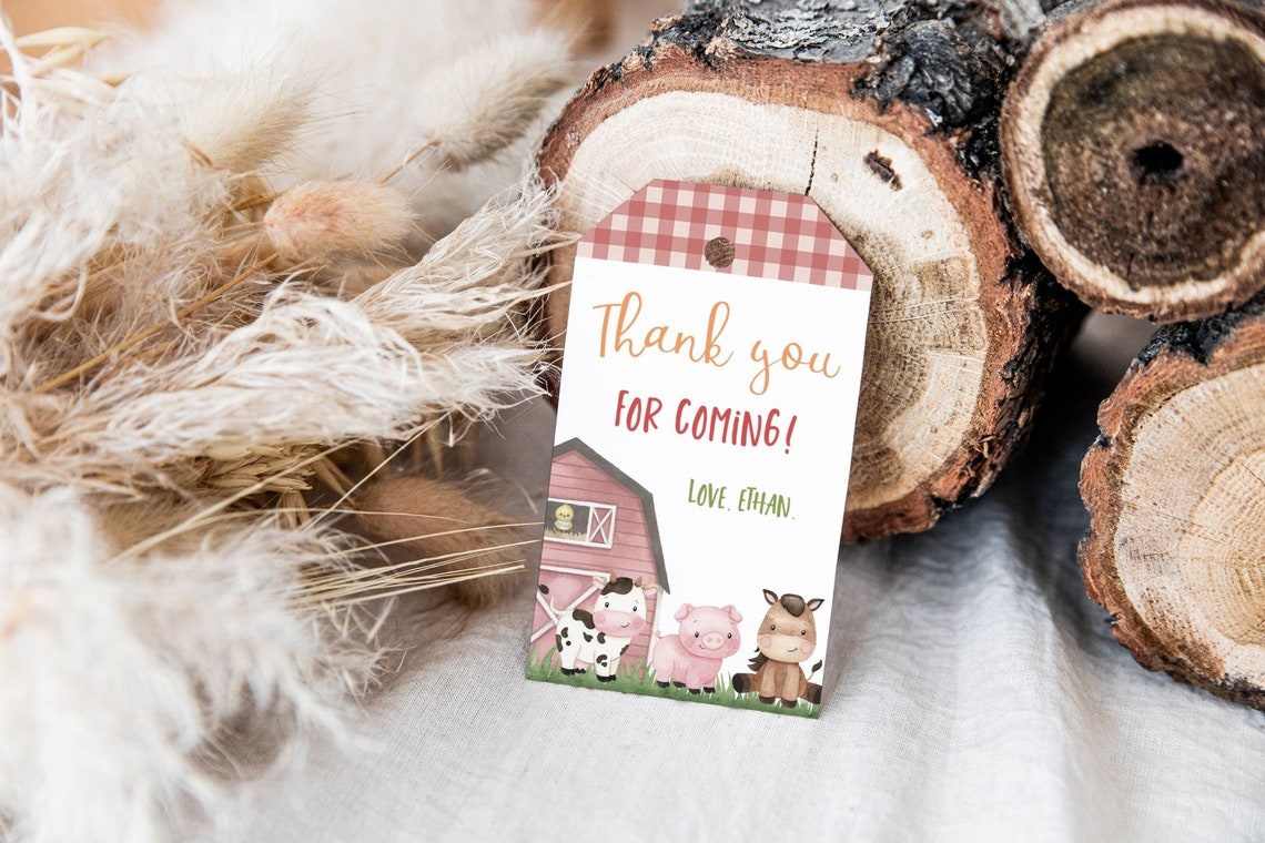 Farm Thank You Tags, Editable Farm Animals Birthday Favor Tags Boy ...