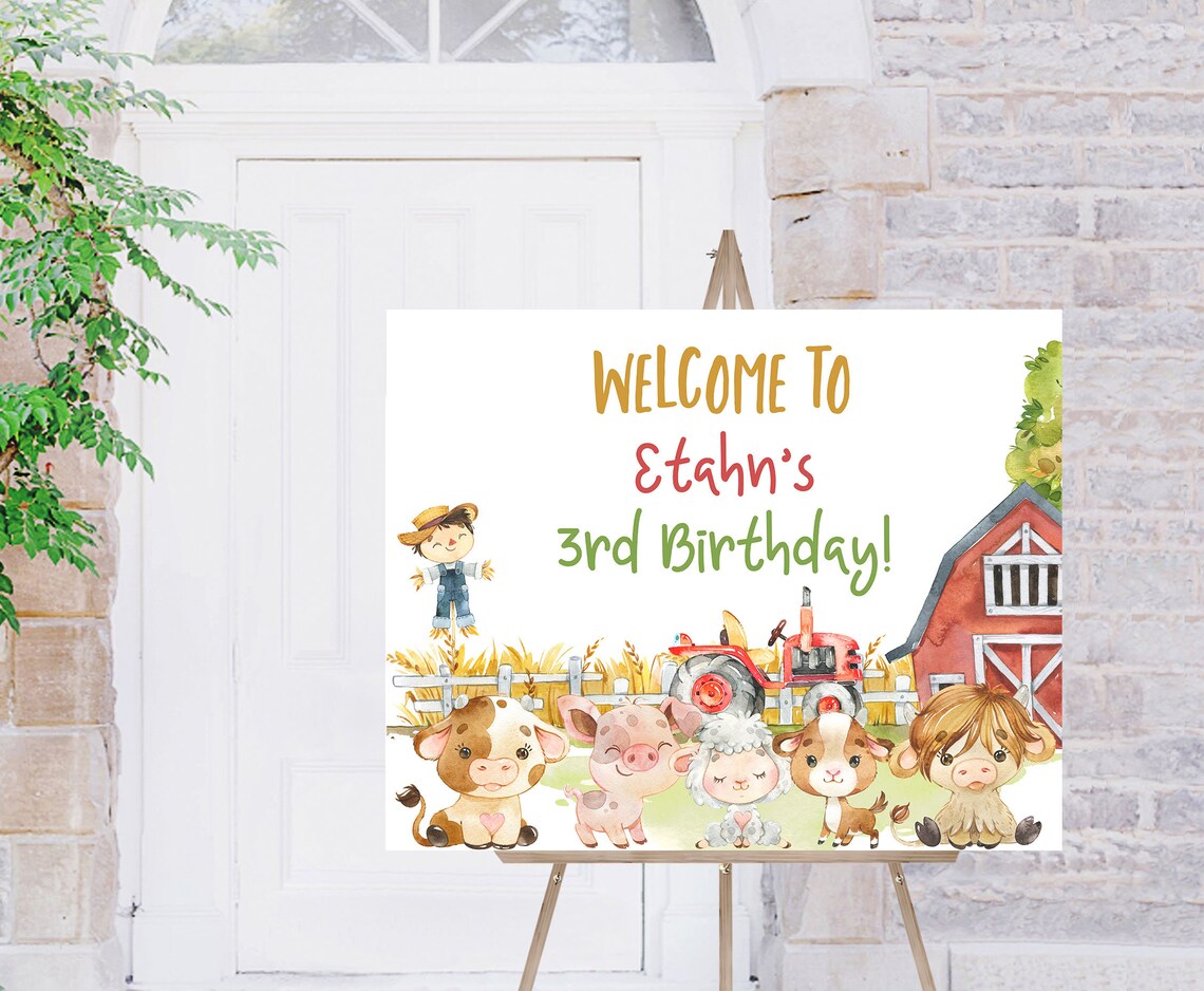 Editable Farm Birthday Welcome Sign Instant Download Farm | Etsy